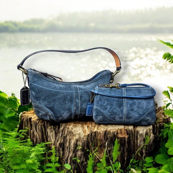 Coach | Bags | Coach Vintage Ocean Blue Suede Half Moon Demi Hobo Bag ...